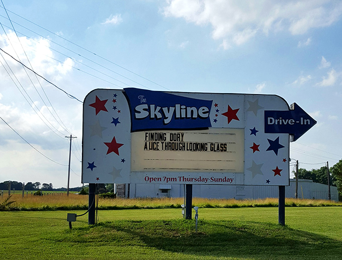 The iconic Skyline sign stands like a cheerful sentinel on Route 9, promising movie magic and beckoning travelers with its star-spangled charm.