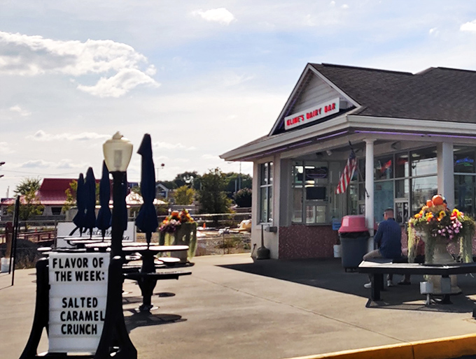Flavor of the week: Salted Caramel Crunch! These sidewalk signs trigger the same excitement as concert announcements for dairy devotees across Harrisonburg.