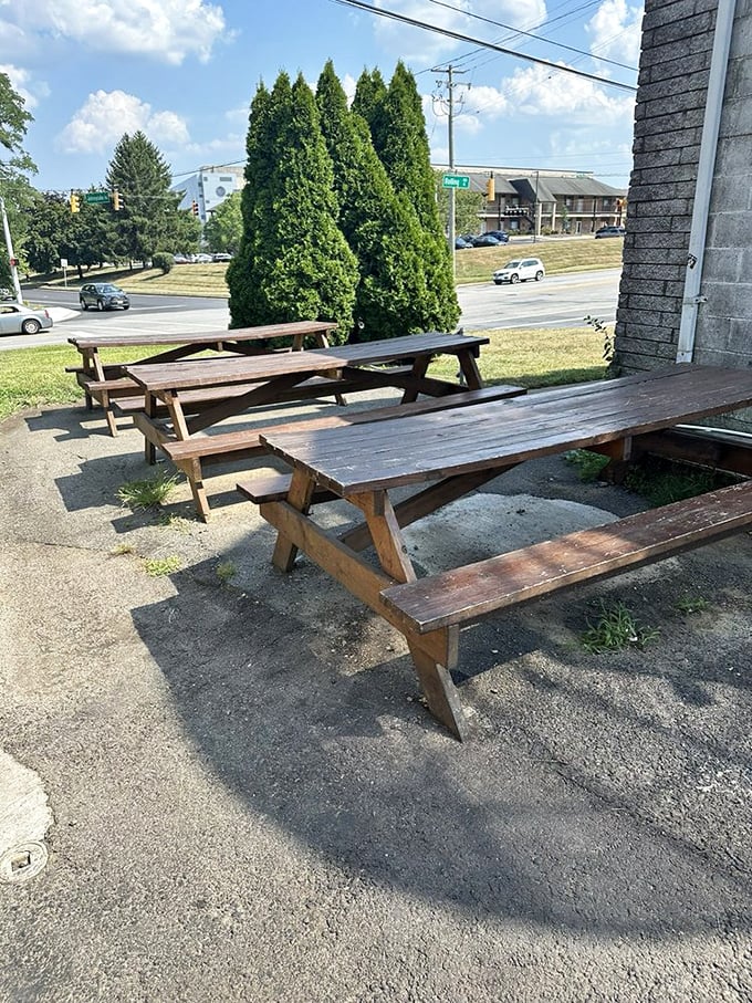 Al fresco dining at its most honest. These weathered picnic tables have hosted more food euphoria than five-star restaurants with crystal chandeliers.