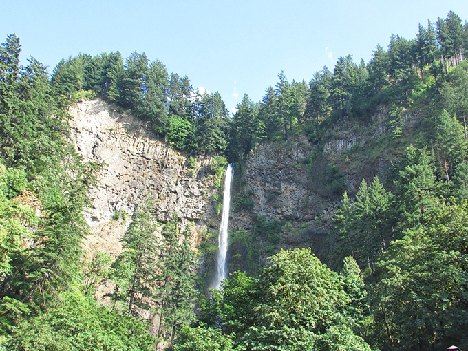 The historic Multnomah Falls Lodge welcomes visitors with its rustic stone charm. After hiking, that restaurant beckons like an oasis in a desert. 