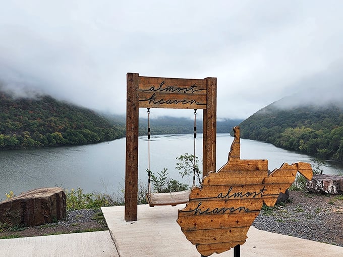 "Almost Heaven" isn't just a lyric here—it's a reality. This swing offers the perfect perch to contemplate Bluestone Lake's serene beauty.