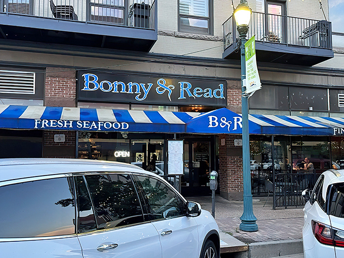 Bonny & Read's classic blue awning signals you've found seafood treasure in the heart of Colorado Springs.