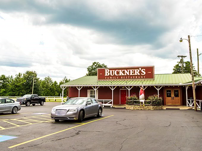 Buckner's red barn-like exterior is like a beacon for hungry travelers. This place isn't playing around with its "Family Restaurant" promise!