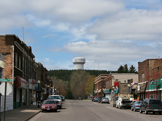 Cloquet's main street looks like a Norman Rockwell painting come to life. That water tower watches over some seriously budget-friendly living!
