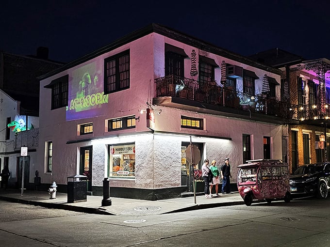 Night owls and early birds alike flock to this pink-washed French Quarter gem where breakfast knows no clock.