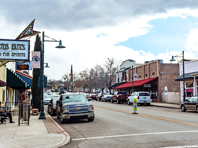 Cottonwood's charming main drag—where wine tasting and window shopping create the perfect small-town afternoon soundtrack.