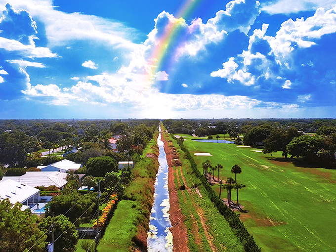 A rainbow arches over Delray Beach's waterway and golf course &ndash; Mother Nature's way of saying "Yes, inland Florida can be this gorgeous too!"