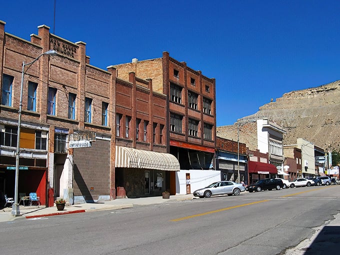 Helper: Main Street, Helper&mdash;where brick buildings tell tales of Western mining days and time seems to have hit the pause button in the best possible way.