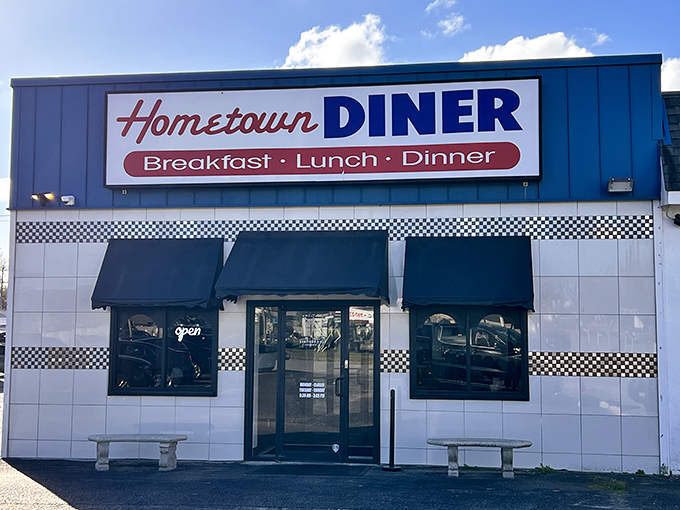 Hometown Diner: Blue and white tiles that practically whisper, "Come on in, the biscuits and gravy are about to change your life."