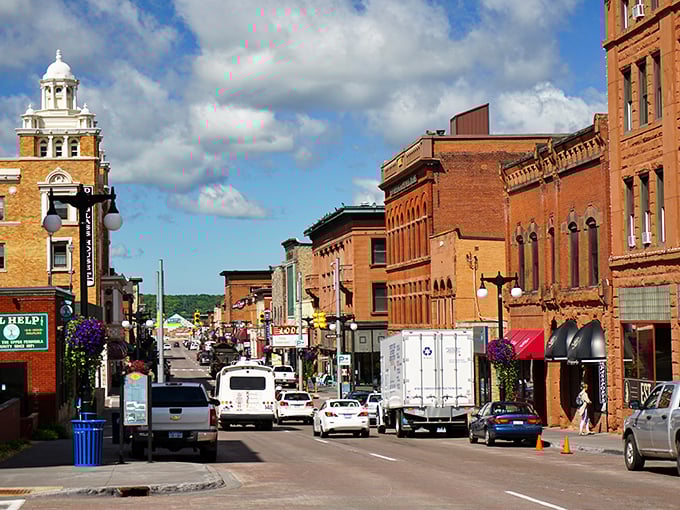 Houghton's bustling downtown showcases classic Upper Peninsula architecture against a backdrop of hills that would make Bob Ross reach for his paintbrush.