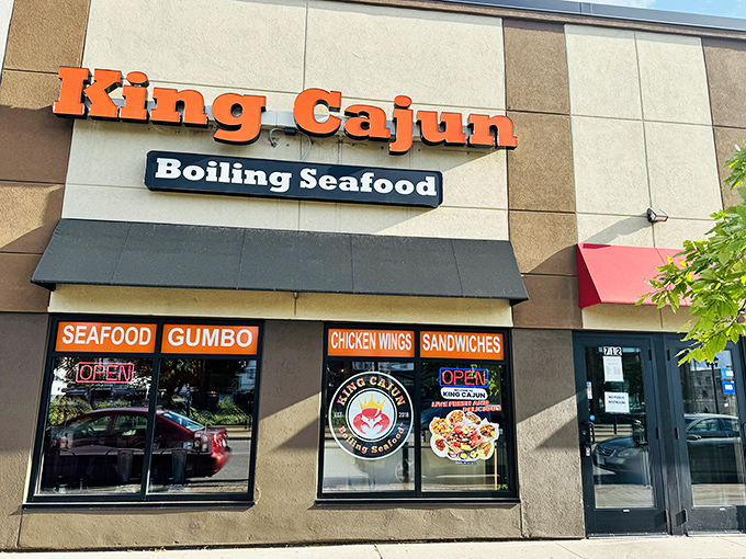 King Cajun's storefront: That bold orange sign isn't kidding around&mdash;this is where Minnesota meets Louisiana in a spicy seafood love affair.