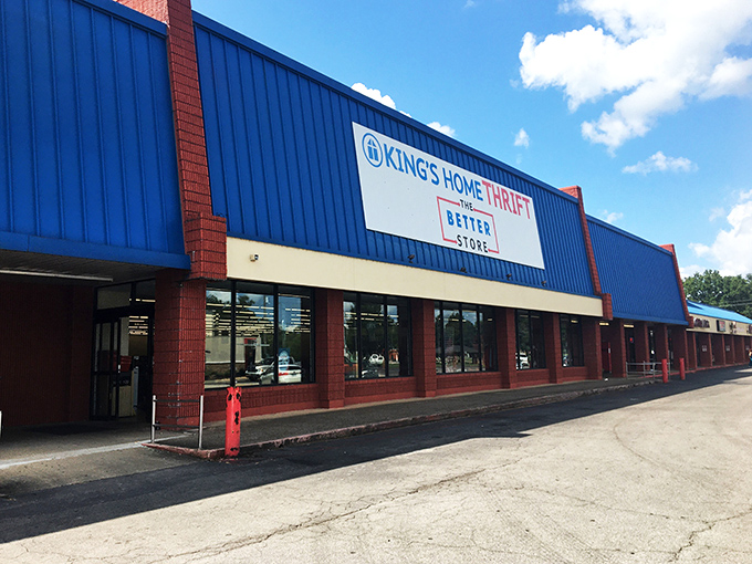 King's Home Thrift's blue fa&ccedil;ade stands out like a bargain-filled sapphire. Inside, yesterday's treasures await tomorrow's stories.