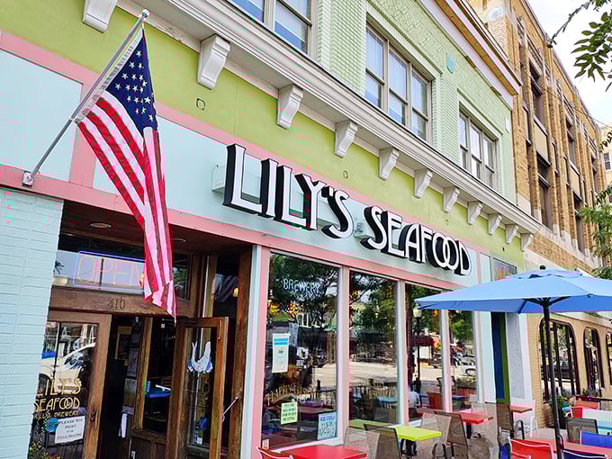 Lily's vibrant exterior is like a seafood carnival where the beer is brewed on-site and the fish is always invited.