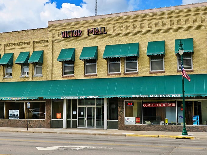 Little Falls' Victor Mall stands as a testament to timeless architecture. That yellow brick practically glows in the Minnesota sunshine!