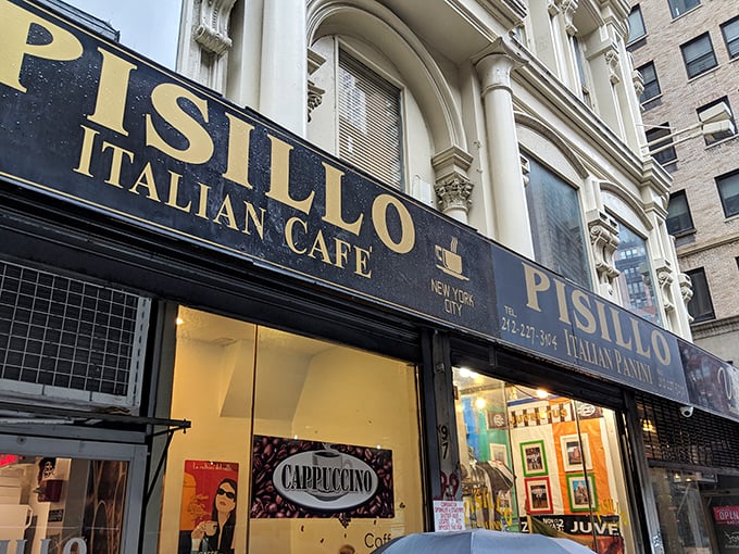 Pisillo's elegant black and gold signage promises Italian authenticity that would make your nonna weep with pride.