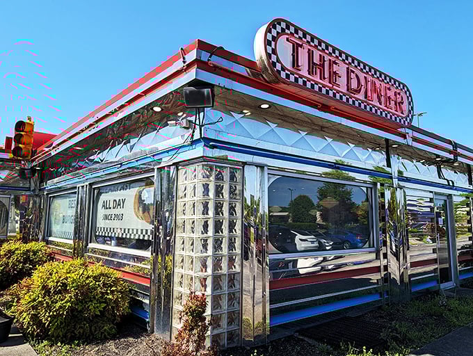 Chrome gleaming like a '57 Chevy, The Diner's classic exterior promises the kind of breakfast your doctor warned you about&mdash;and your soul needs.