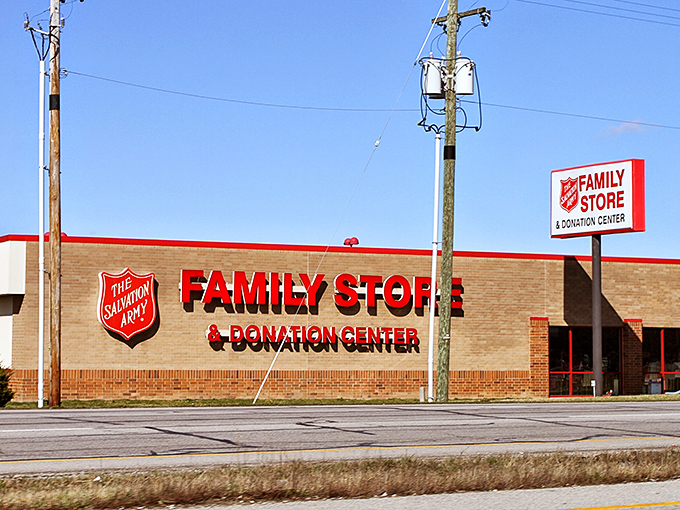 The Salvation Army's bold red lettering promises salvation for both your wallet and your home d&eacute;cor needs.