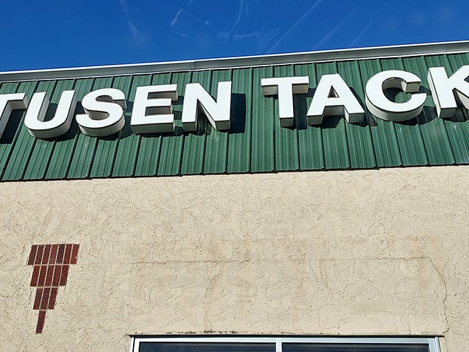 Tusen Tack's bold green exterior stands out like the first sign of spring in Minnesota. Scandinavian for "amazing deals"!