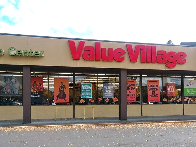 Value Village: Where bargain hunting becomes an Olympic sport! Their iconic red sign promises adventures in thrifting and unexpected treasures.