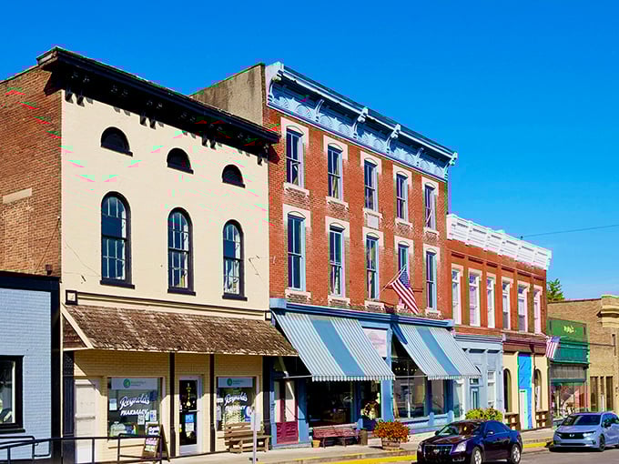 The rainbow of storefronts along Augusta's main drag could brighten even the cloudiest Kentucky afternoon.