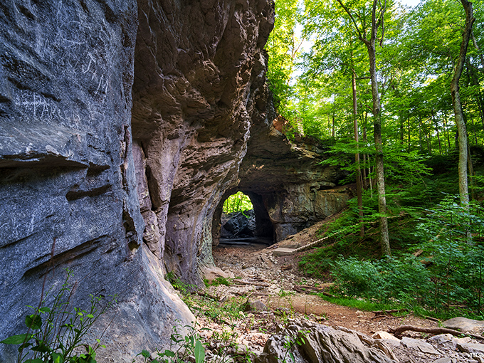 Nature's architecture on display – this natural rock arch at Carter Caves looks like a doorway to another world.