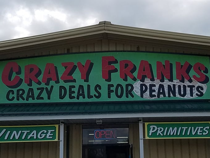 "Crazy Deals For Peanuts" isn't just a slogan&mdash;it's a promise that Crazy Frank delivers with vintage charm.