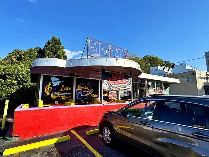 Morning light hits DAS BBQ's storefront, promising smoky delights within. Like finding a Texas postcard in the middle of Atlanta.