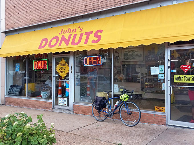 "Slow Donut Zone" might be the most honest sign in Missouri. Good things come to those willing to wait!