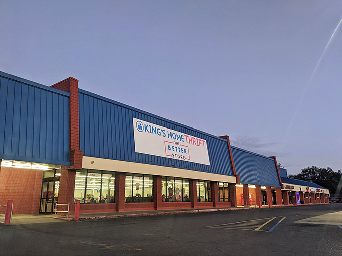 Twilight shopping at King's Home Thrift feels magical. The blue building houses countless second chances for forgotten items.