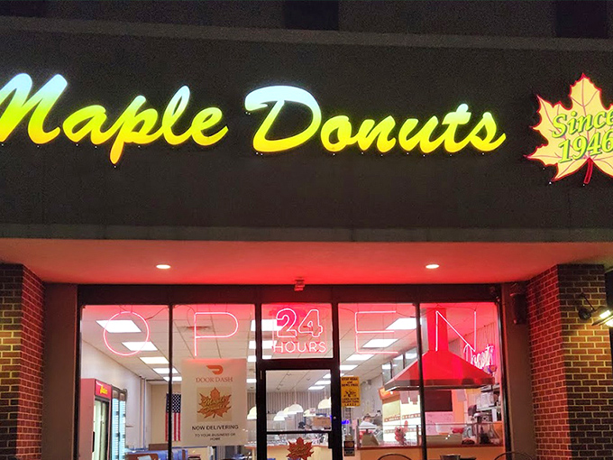 The iconic rooster logo promises two essential food groups: fried chicken and donuts. Now that's a balanced breakfast!