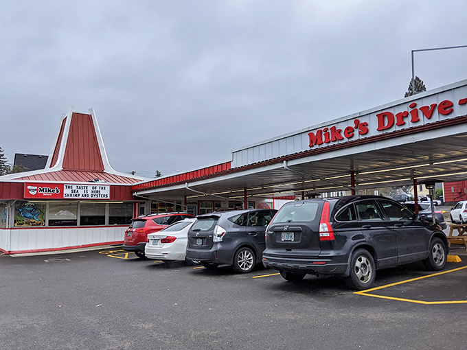 Car culture meets burger culture at Mike's. The red picnic tables practically beg you to pull over and indulge.