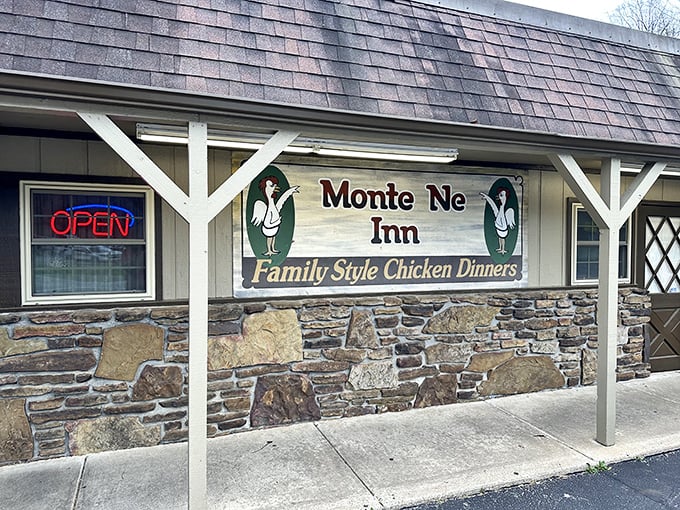 "Family Style Chicken Dinners" isn't just a sign&mdash;it's Monte Ne Inn's solemn promise of poultry perfection.