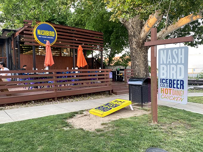 NASHBIRD: Under the shade trees at NASHBIRD, cold beer meets hot chicken in a match made in culinary heaven.