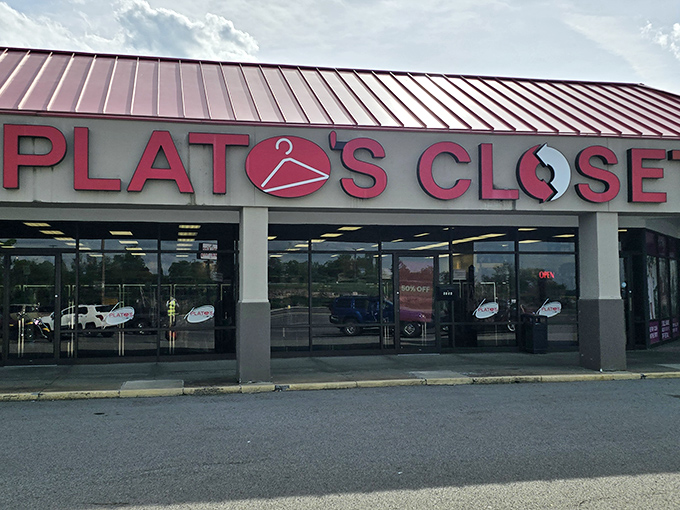 Under that distinctive red metal roof lies a wonderland of gently-used fashion treasures waiting for their second act in your closet.