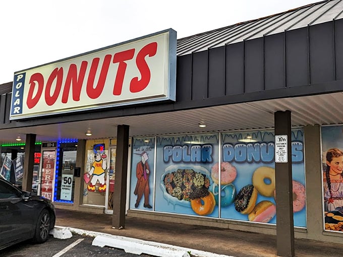 The North Pole of pastries awaits behind these doors. Polar Donuts' vibrant storefront is like a beacon for the sweet-toothed explorers of Oklahoma City.