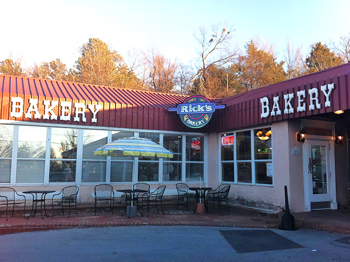 The red-striped awning serves as a bat signal for carb enthusiasts across Fayetteville—resistance is futile.