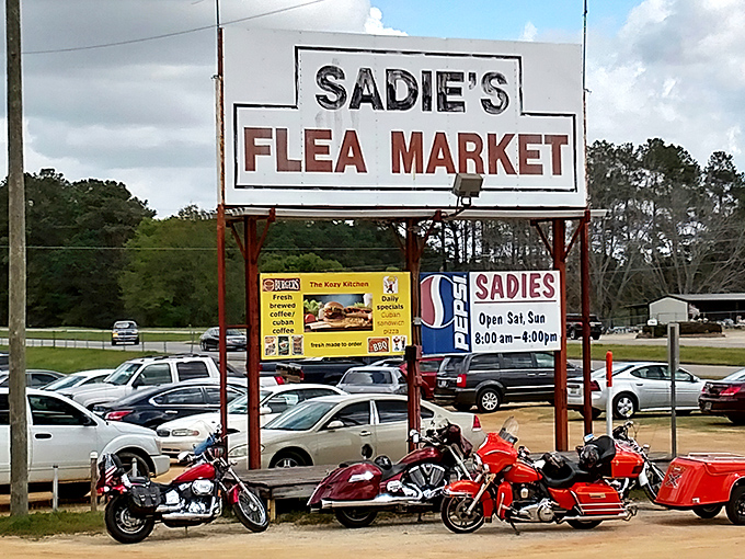 Sadie's iconic sign welcomes weekend warriors and motorcycle enthusiasts alike&mdash;the Alabama equivalent of retail therapy with a side of Southern charm.