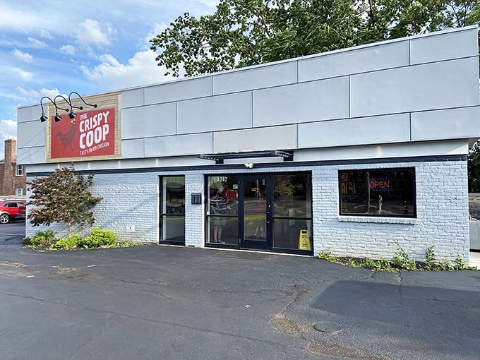 Clean lines and bright signage make The Crispy Coop look like the Apple Store of fried chicken &ndash; sleek outside, revolutionary inside.