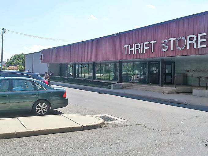 The "DONATIONS" sign points the way to where yesterday's impulse buys become tomorrow's treasures.