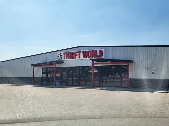 Simple on the outside, spectacular within. Thrift World's unassuming entrance is the wardrobe to your own personal Narnia of bargains.