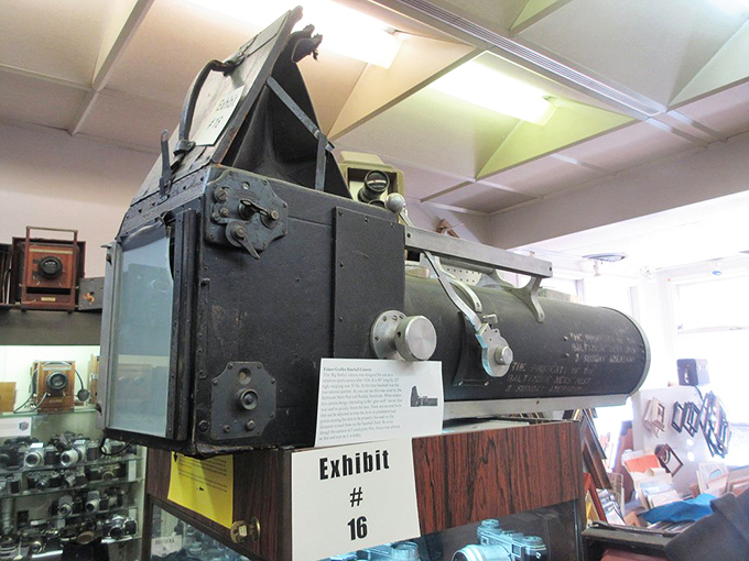 This behemoth camera looks like it could photograph a dinosaur&mdash;or at least require one to carry it. Early photographers needed serious upper body strength!