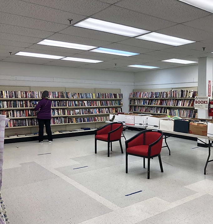 The book section rivals small-town libraries, with those comfy red chairs practically begging you to sit and sample a chapter or three before committing.