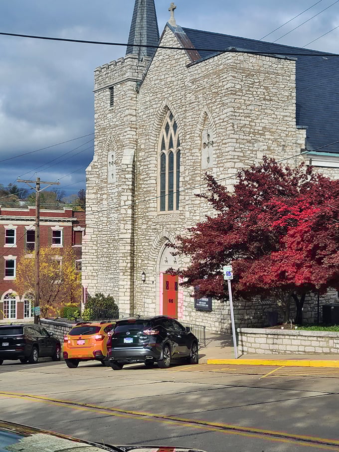 This limestone church with its vivid red door isn't just architectural eye candy&mdash;it's a testament to Alton's robust community foundations and timeless beauty.