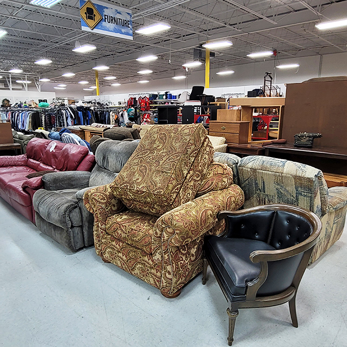 The furniture section: where your grandmother's living room meets your next Instagram backdrop. That floral recliner has stories to tell.