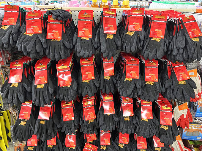 Work gloves galore! The wall of hand protection would make my contractor friend weep with joy&mdash;like finding the holy grail of home improvement accessories.