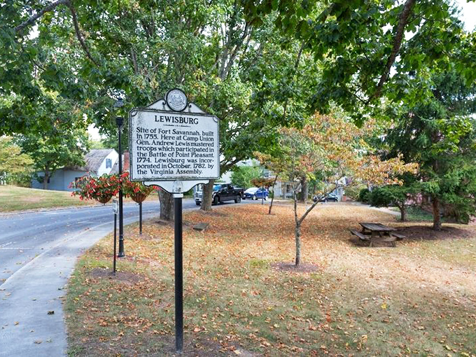 This unassuming historical marker tells the tale of Lewisburg's founding in 1782, a humble signpost to an extraordinary small-town American story.