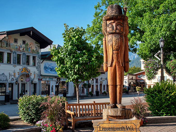 This wooden nutcracker stands guard in town square, silently judging anyone who passes by without stopping for a pretzel or chocolate.