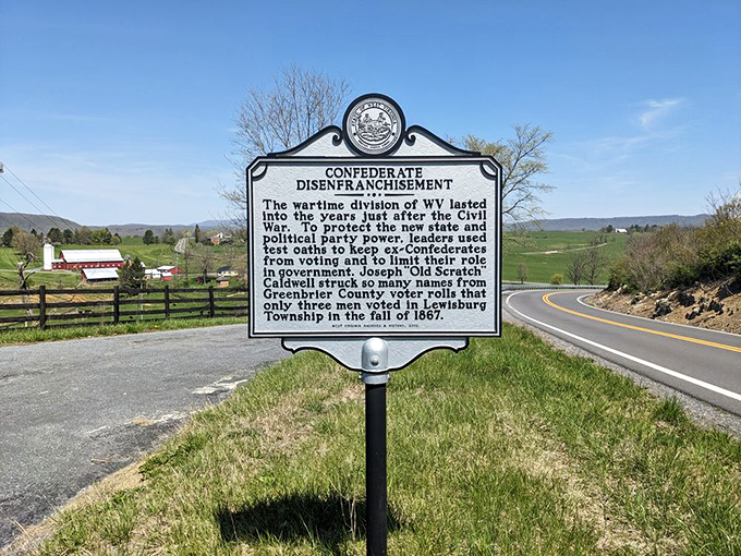 History stands sentinel along country roads. This marker reminds visitors that Lewisburg's charming present is built upon layers of complex American stories.