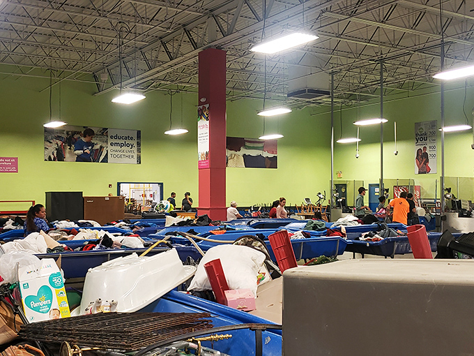 Welcome to the land of possibility, where these blue bins serve as portals to the past and launching pads for creative upcycling projects.