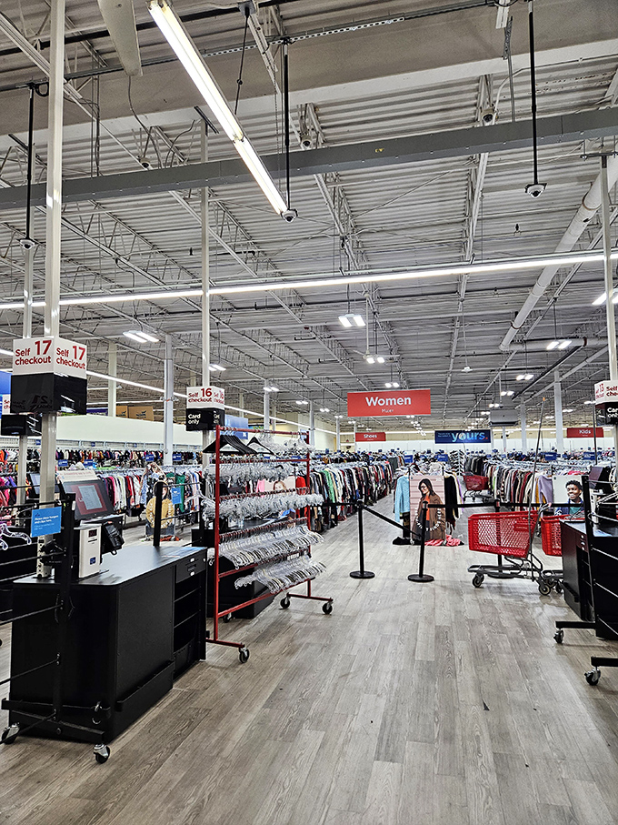 Endless racks stretch toward the horizon like a retail savanna, where patient shoppers stalk the elusive perfect find.